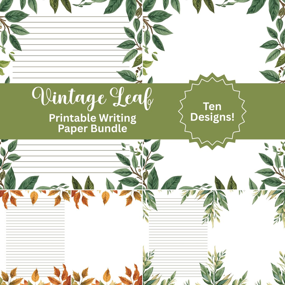 Vintage Leaf Writing Paper Bundle: Botanical Printable Stationery Set ...
