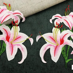 Solid Lily Embroidery Lace Applique Patch,big Size Flower Lace Applique ...