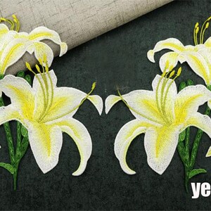 Solid Lily Embroidery Lace Applique Patch,big Size Flower Lace Applique ...