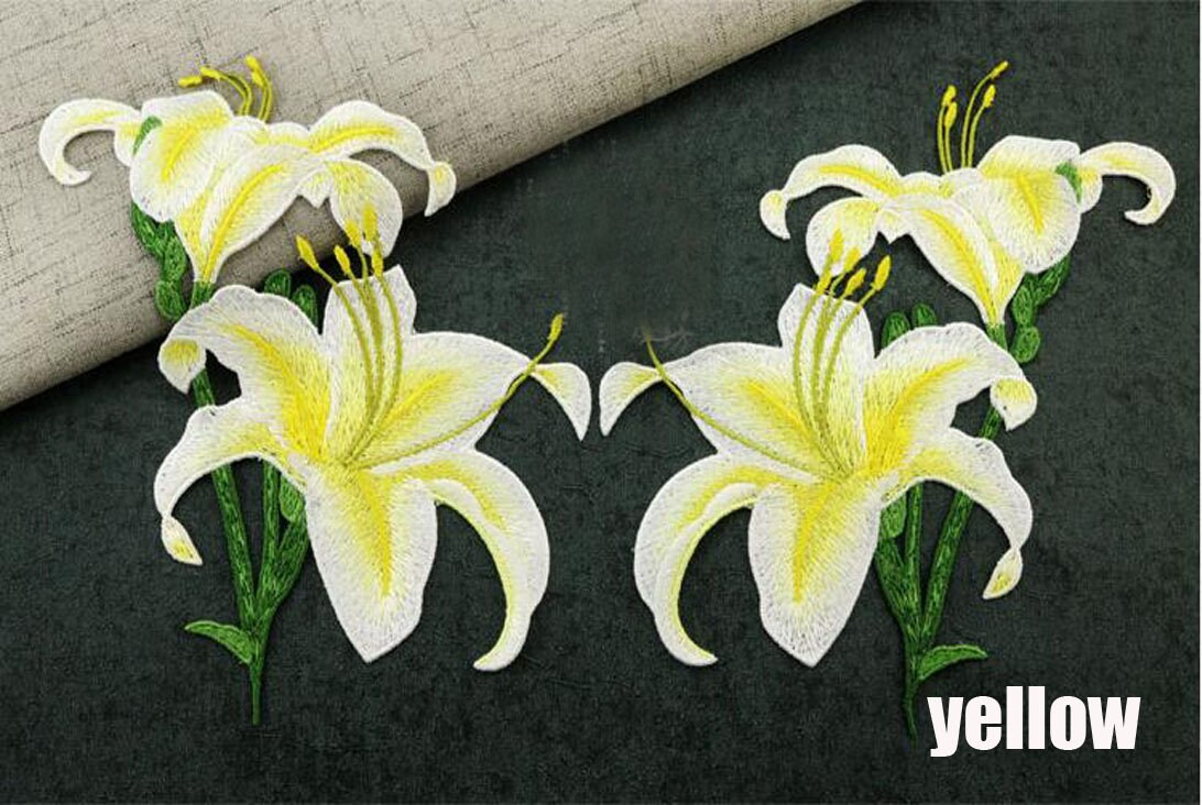 Solid Lily Embroidery Lace Applique Patchbig Size Flower Lace | Etsy