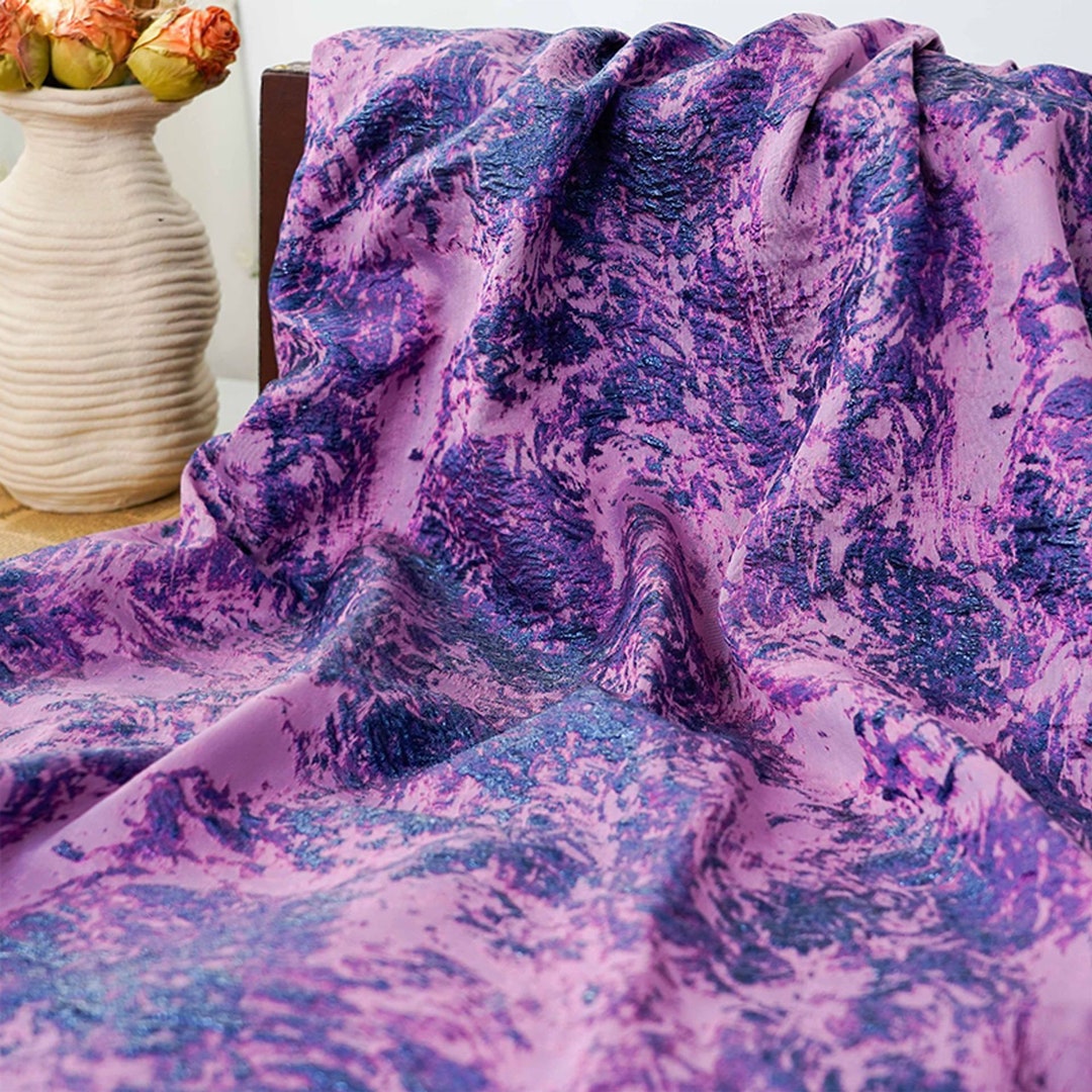 Purple Relief Floral Brocade Clothing Fabric High-end Smudging Flower ...