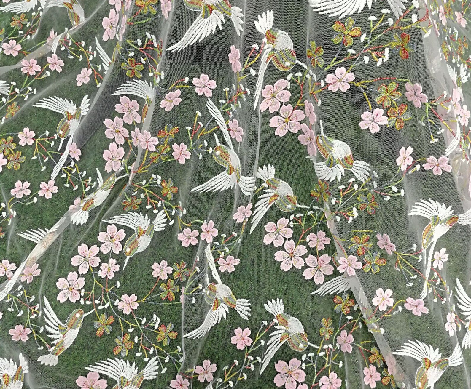 Luxurious Bird Floral Embroidered Lace Fabric by 1 Yard for | Etsy