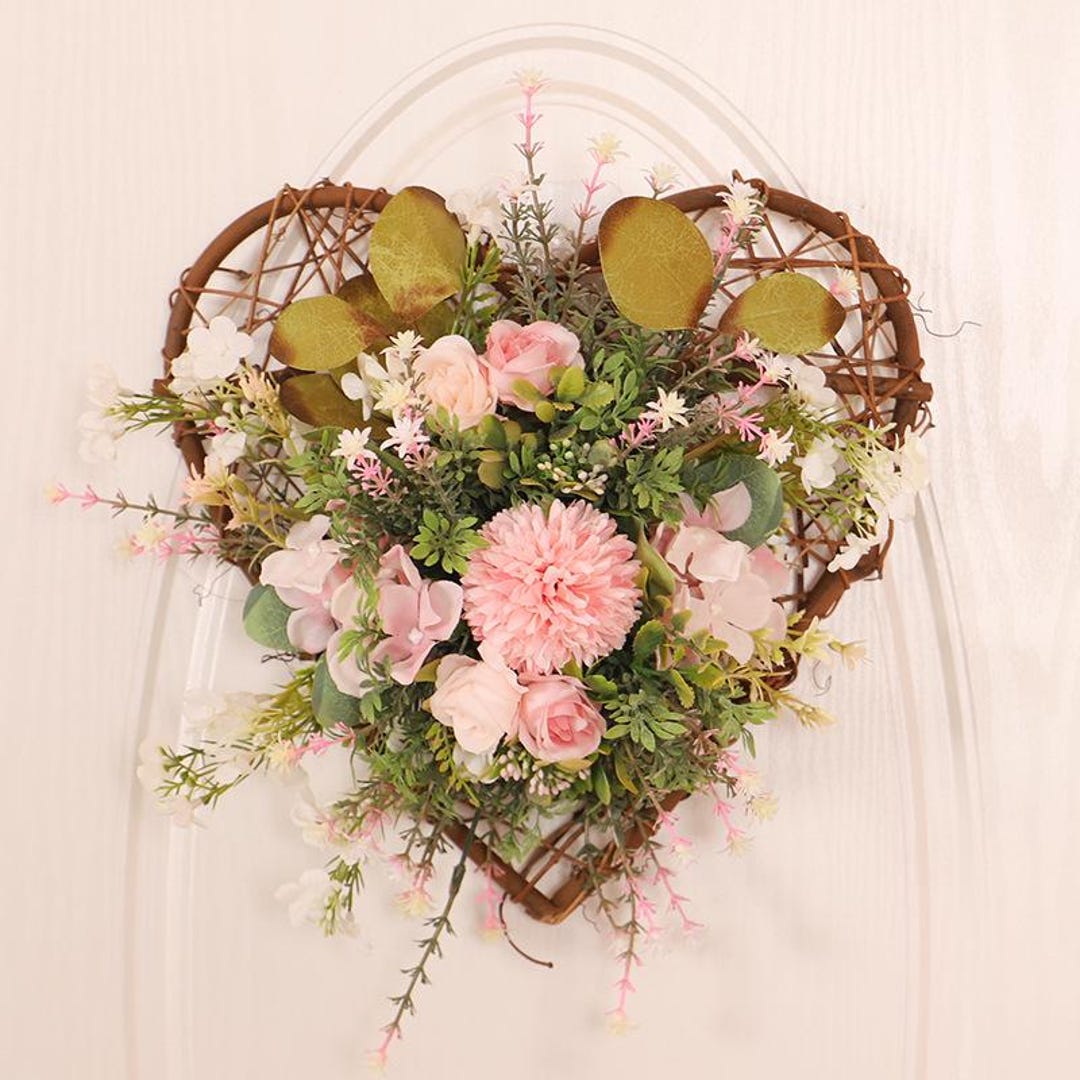 Artificial Solid Heart Ball Chrysanthemum Wreath,front Door Pink ...