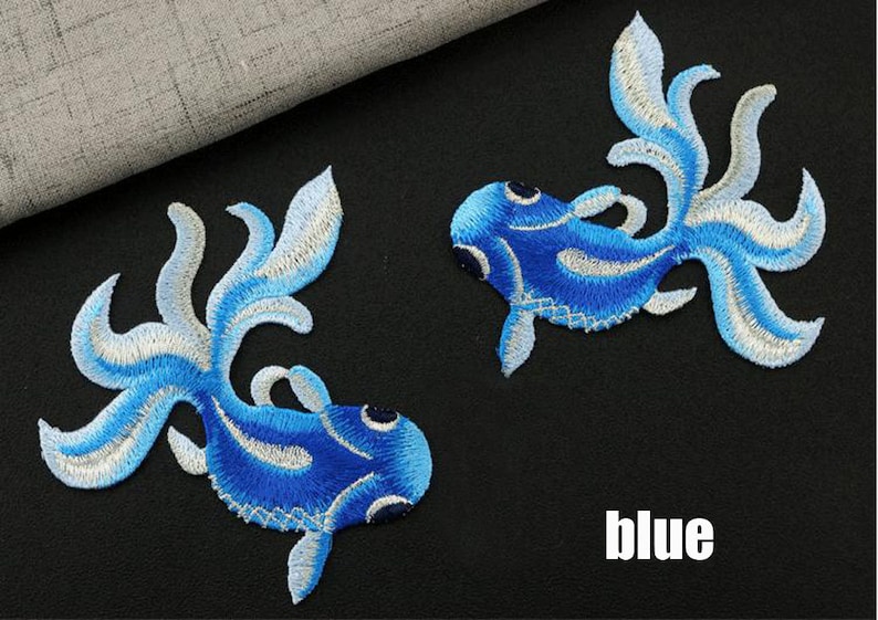 2 pieces solid goldfish embroidery Lace Applique Patchbig | Etsy