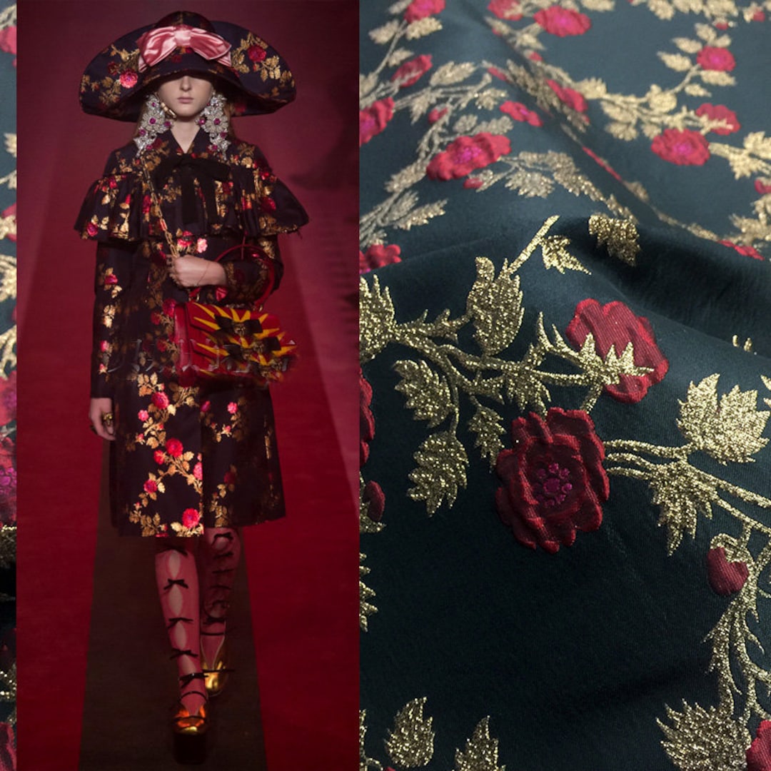 High Grade Gold Line Floral Brocade Clothing Fabric Imported - Etsy