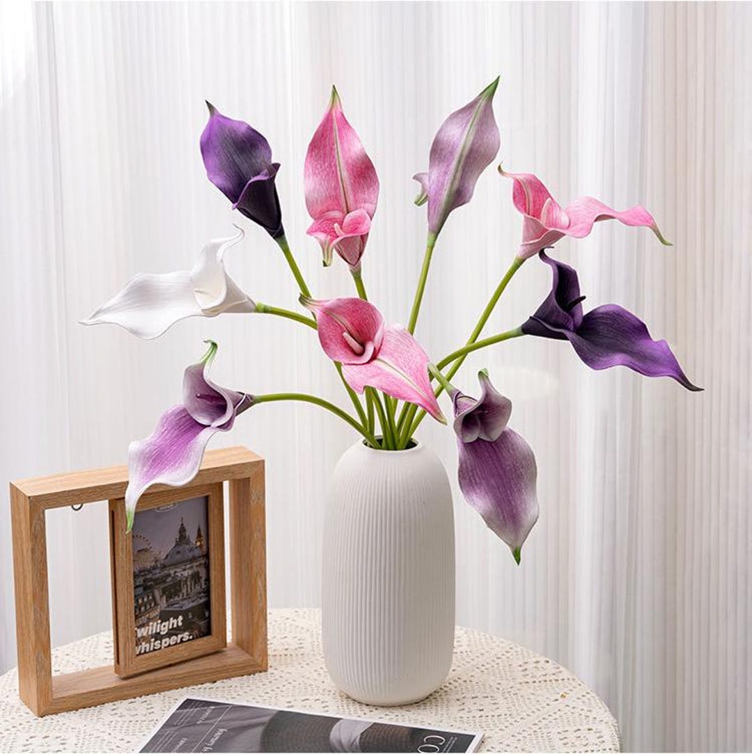 10 Stems Simulated Coral Calla Lily Bouquets , Artificial Flower ...