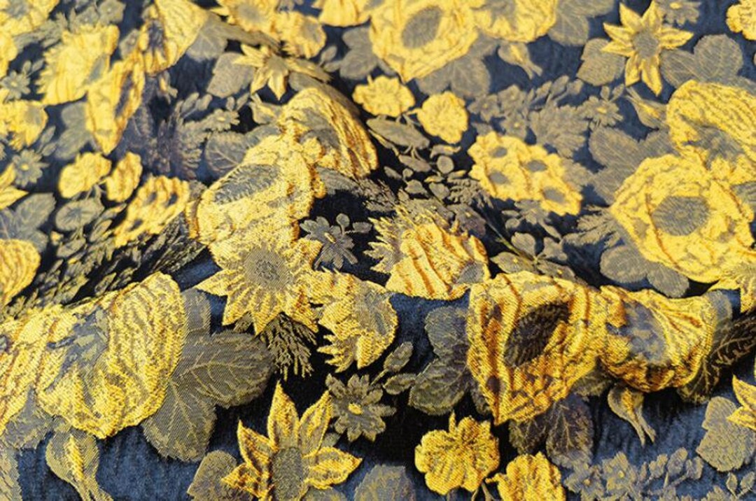 Yellow Oil Painting Floral Brocade Clothing Fabric High Grate Relief ...