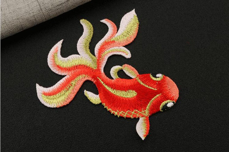 2 Pieces Solid Goldfish Embroidery Lace Applique Patchbig - Etsy