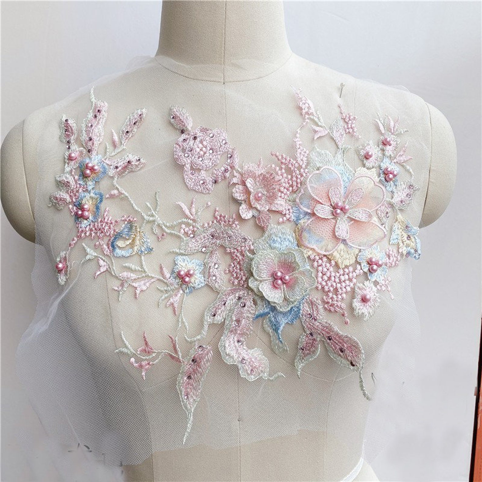 Blue Solid Flower Embroidery Lace Applique Patchbridal Lace - Etsy