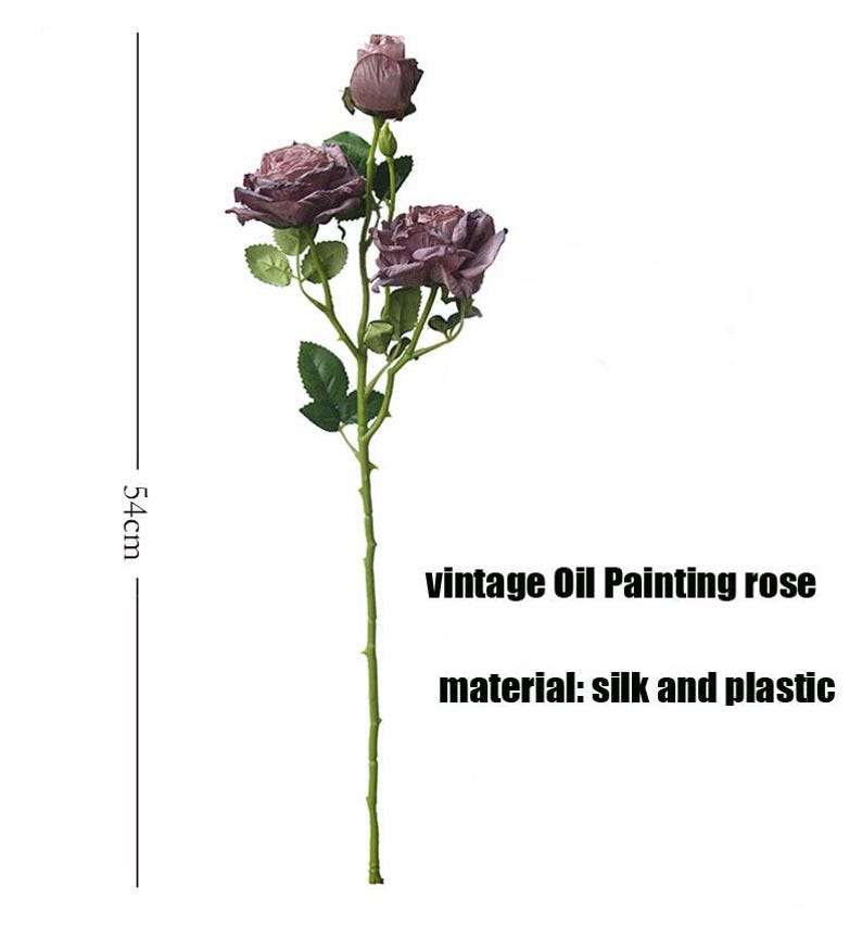 Stems Vintage Burned Simulated Rose Flowers, French Oil Painting Fake ...