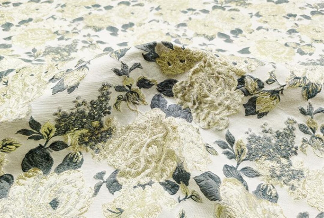 Elegant Gold Line Floral Brocade Clothing Fabric High Grate Relief ...