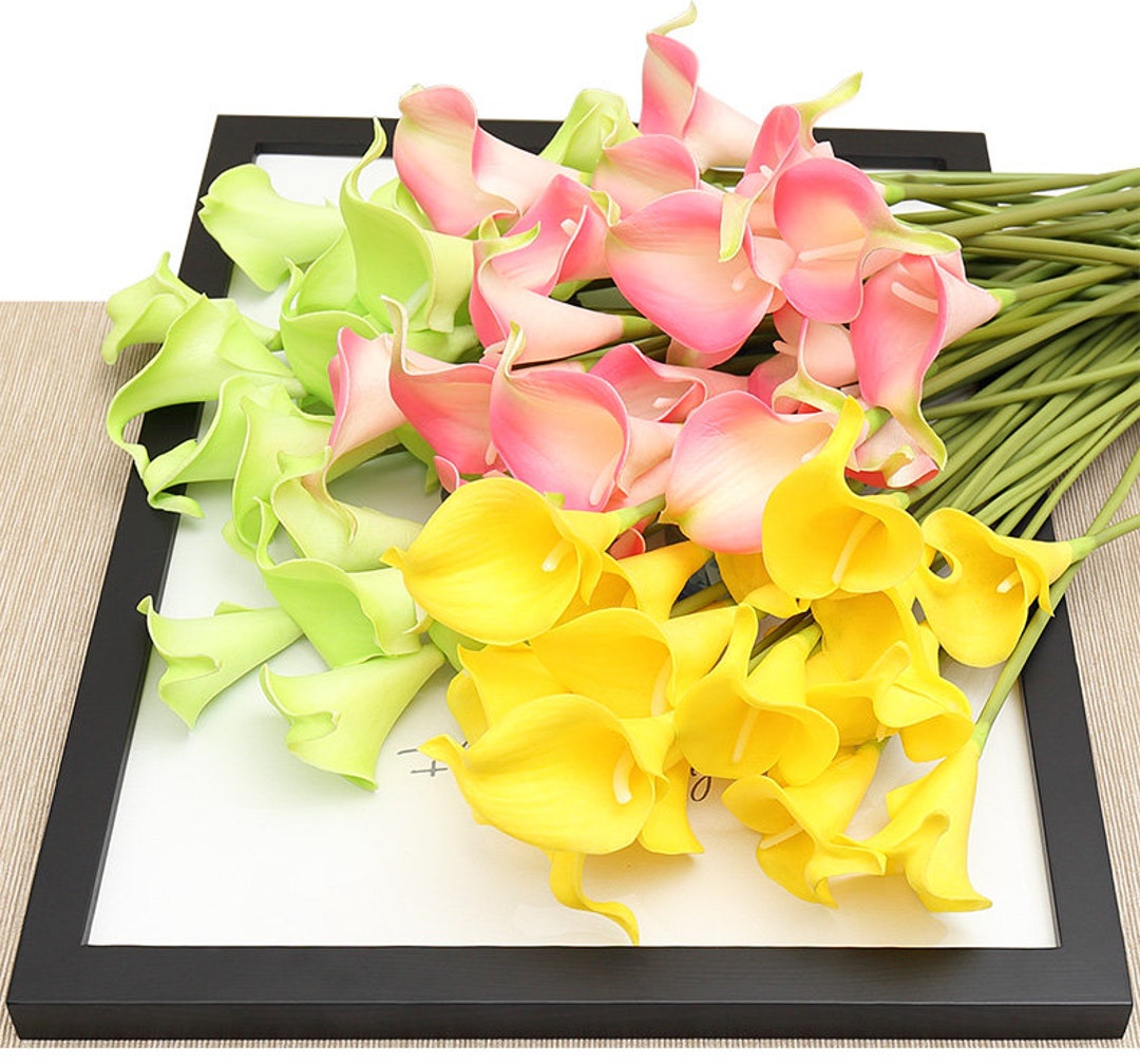 10 Stems Artificial Flower Coral Calla Lily Bouquets , Wedding ...