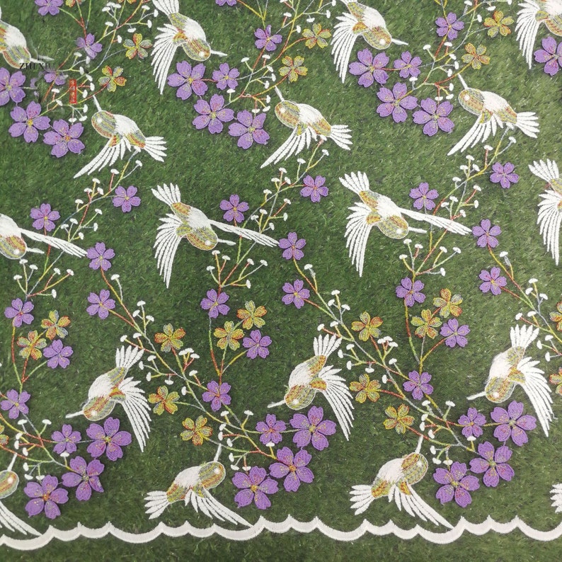 Luxurious Bird Floral Embroidered Lace Fabric by 1 Yard for | Etsy
