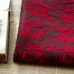 1 Yard High Quality Solid Floral Brocade Fabric , Dark Red Romantic ...