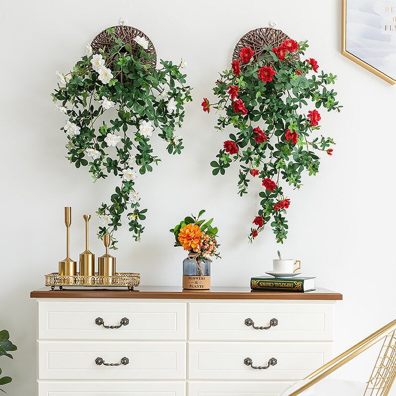 Artificial Rose Flower Fake Plant Wall Hanging Decor for - Etsy