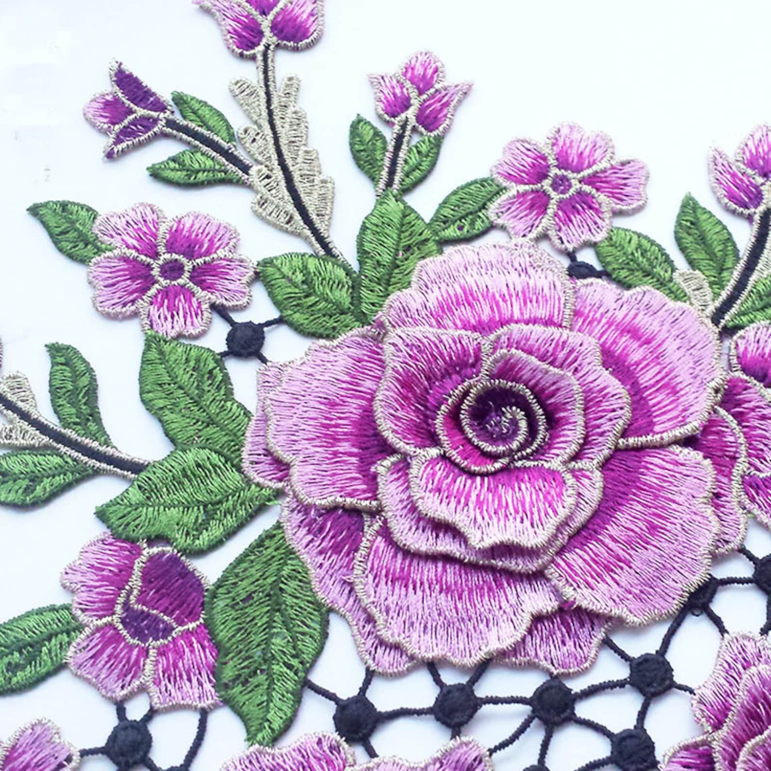 3 Pieces Solid Peony Embroidery Lace Applique Patchbig Size - Etsy