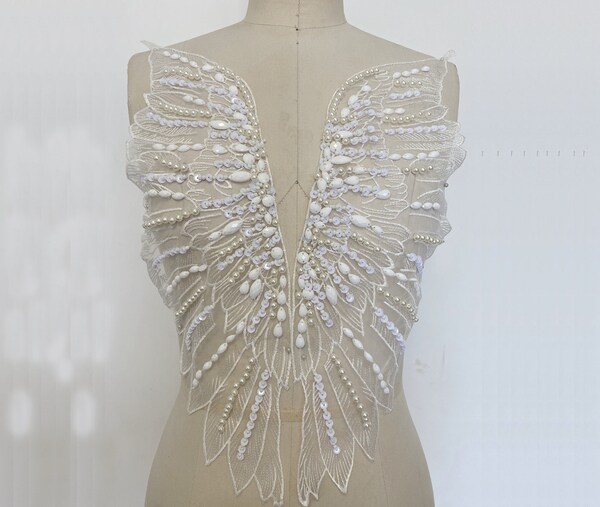 Pair of Wing Applique Black White Embroidered Wings Angel Wings ...