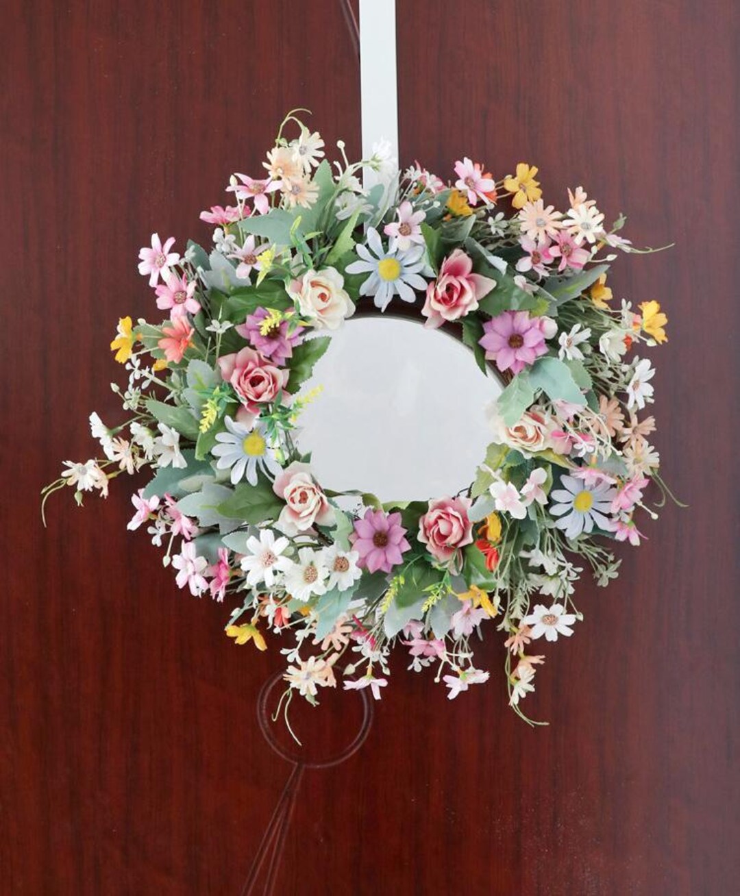 18 Inch Artificial Wild Daisy Flower Wreath,front Door Wreaths ...