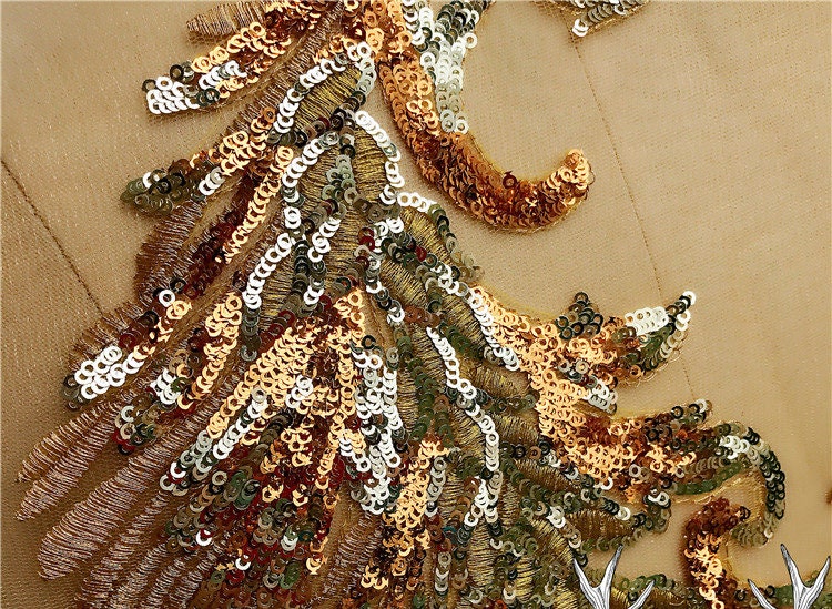 Sequins Phoenix Solid Embroidery Lace Applique Patchbridal | Etsy