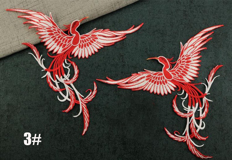 2 pieces solid Phoenix embroidery Lace Applique Patchbig size | Etsy