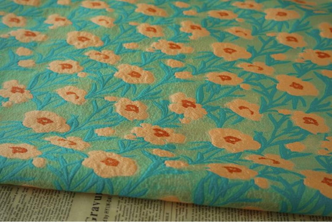 1 Yard Floral Green Floral Brocade Clothing Fabric High Grate Relief ...