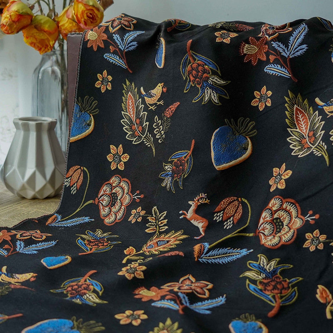 1 Yard Elegant Black Relief Floral Brocade Clothing Fabric High Grate ...