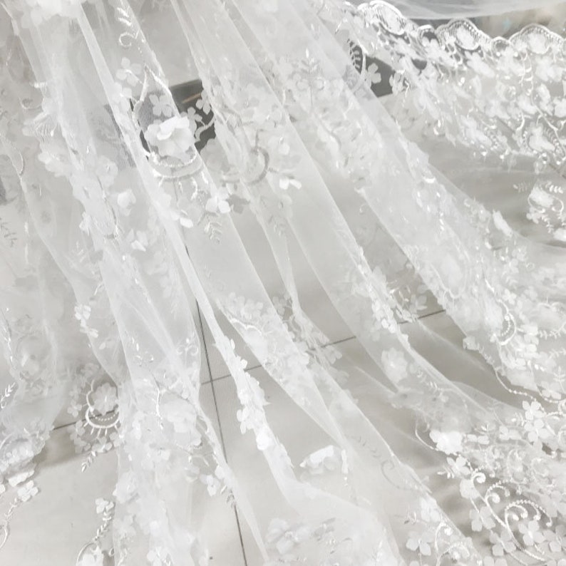 1 yard White Gauze Luxurious Solid Floral Embroidered Lace | Etsy