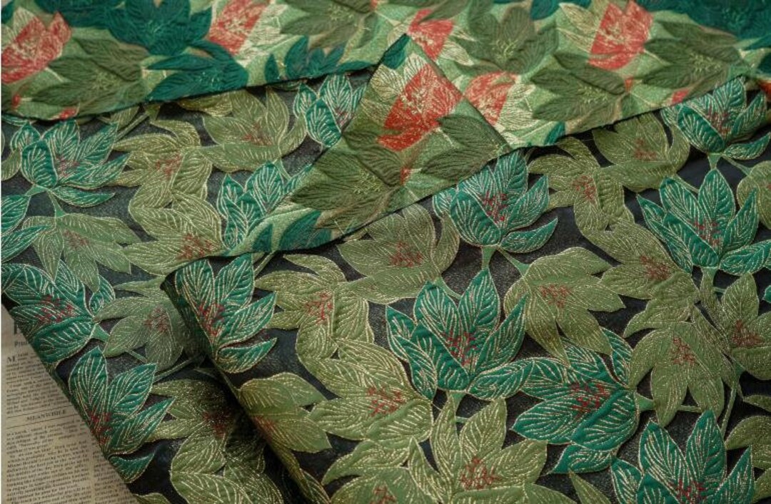 1 Yard Elegant Green Solid Floral Brocade Clothing Fabric High Grate ...