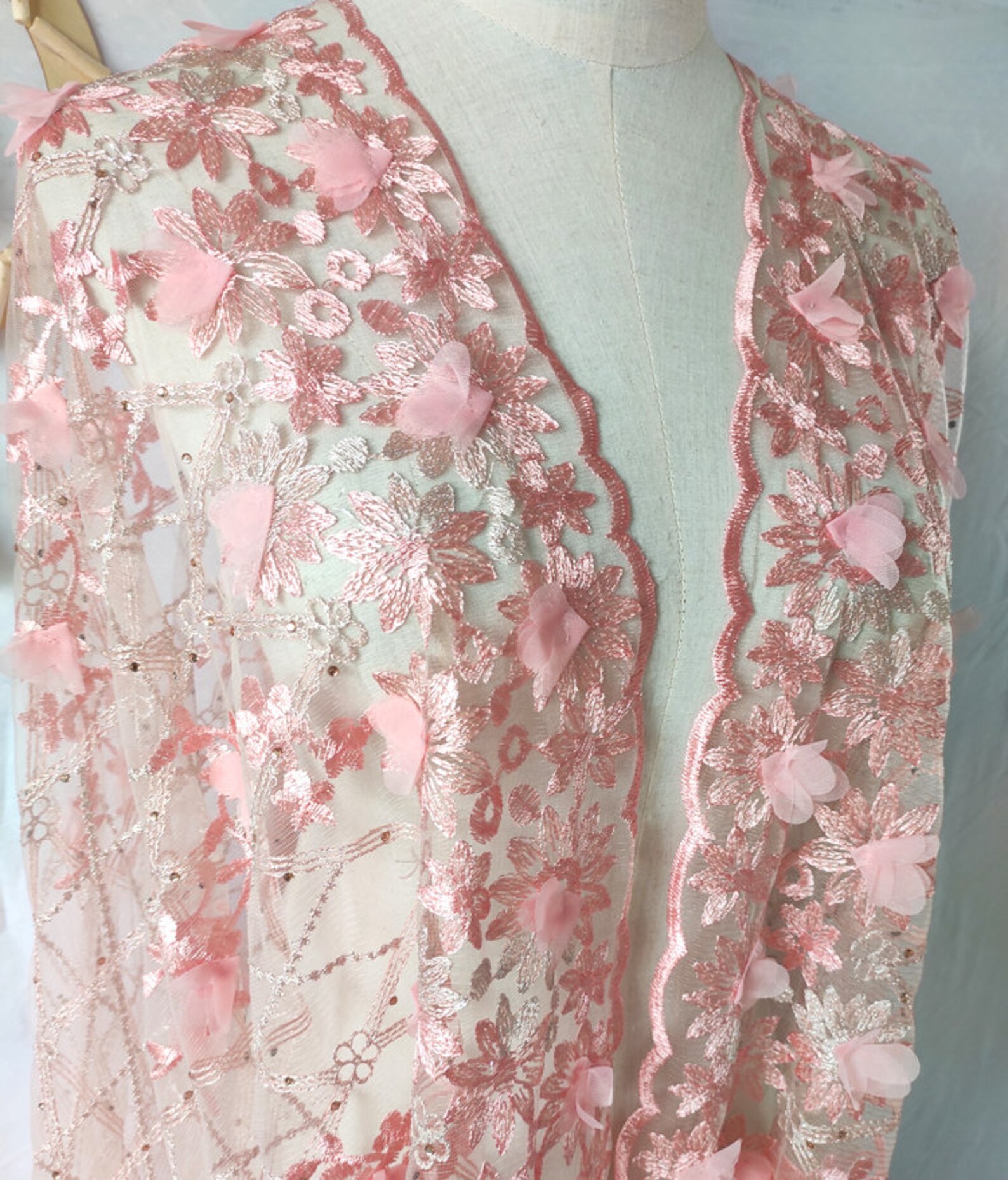 Pink Luxurious Floral Embroidered Lace Fabric by 1 Yard for DIY Dress ...