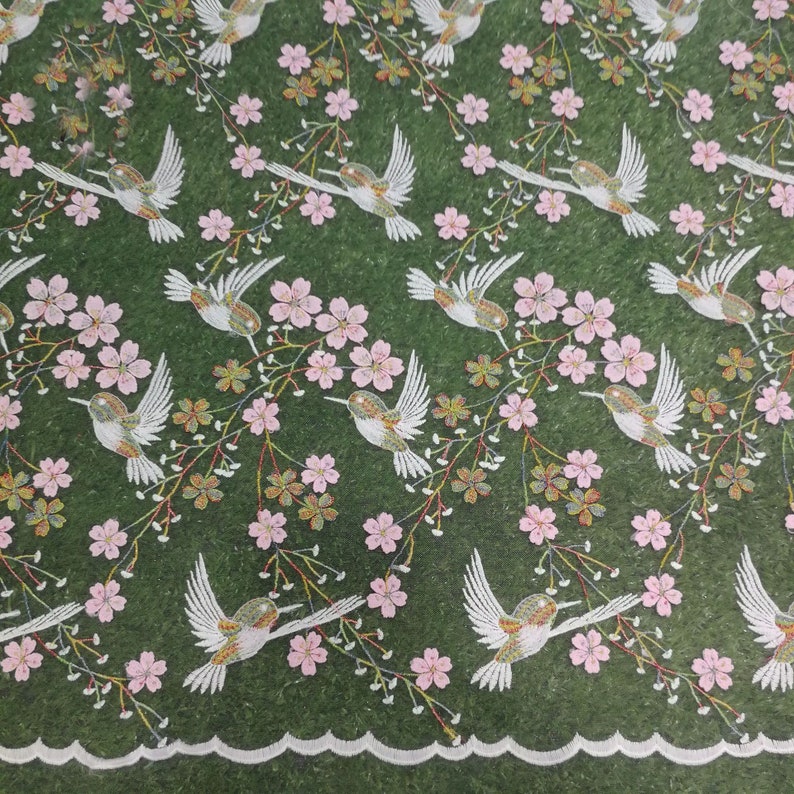 Luxurious Bird Floral Embroidered Lace Fabric by 1 Yard for | Etsy