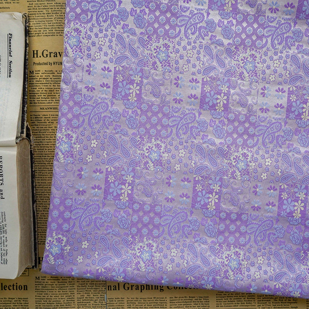 1 Yard Elegant Purple Floral Brocade Clothing Fabric High Grate ...