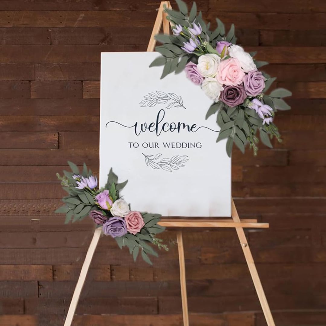 2 Pieces Set Welcome Sign Flower Decoration,wedding Sign Artificial ...