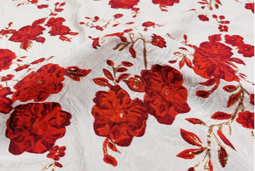 Red Elegant Gold Line Floral Brocade Clothing Fabric French High Grate ...