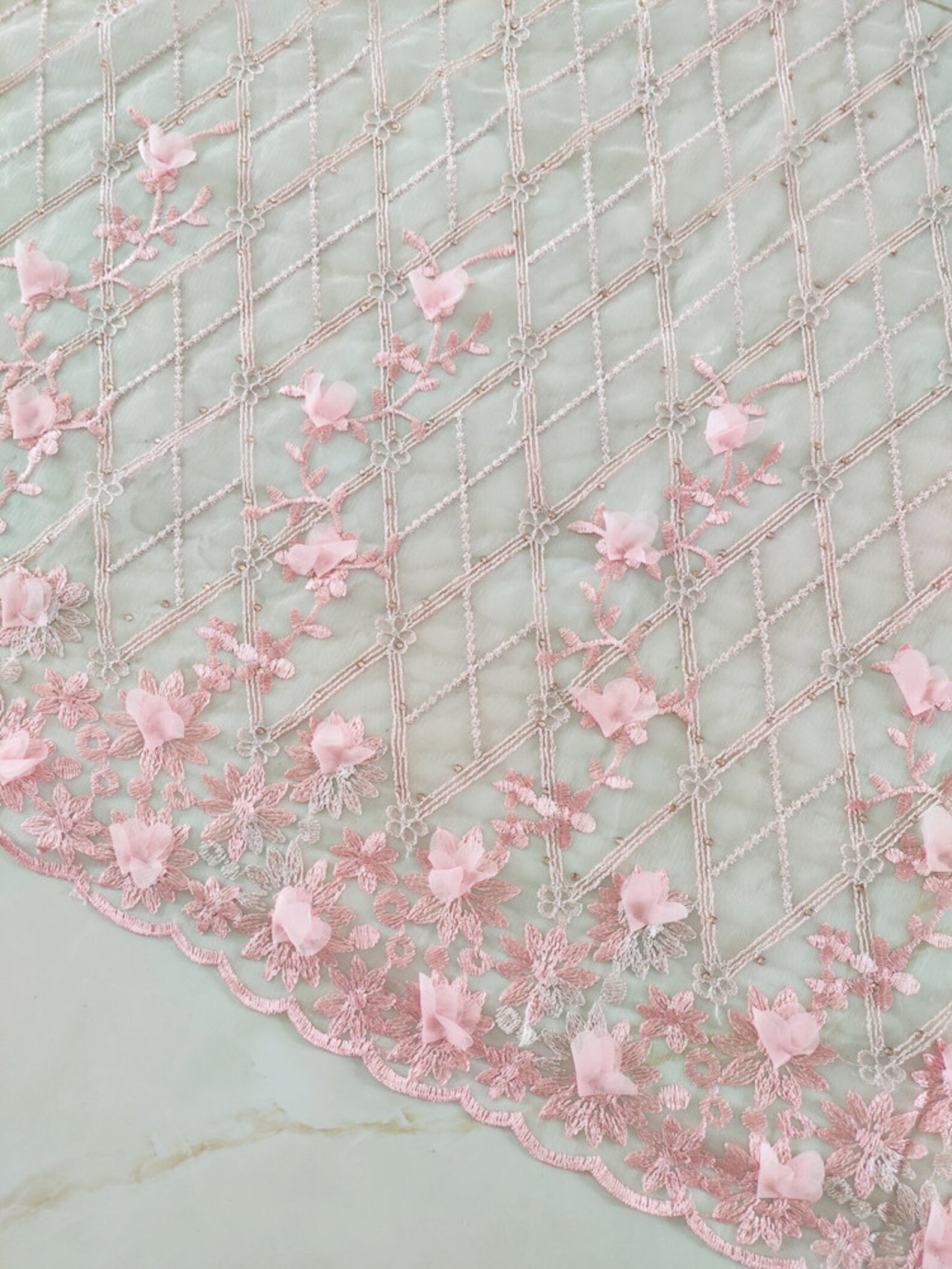Pink Luxurious Floral Embroidered Lace Fabric by 1 Yard for DIY Dress ...