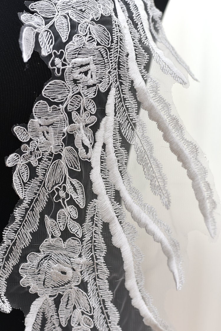 White Wings Long Size Embroidery Lace Applique Patchbridal - Etsy
