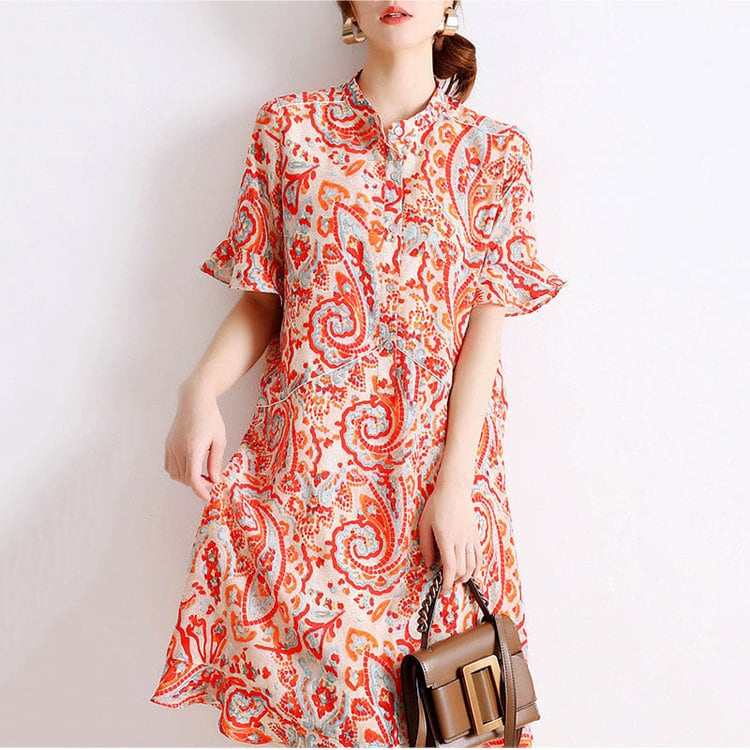 Red Retro Floral Silk chiffon Clothing Fabricsoft and Smooth | Etsy