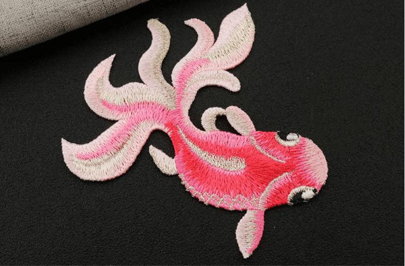 2 pieces solid goldfish embroidery Lace Applique Patchbig | Etsy