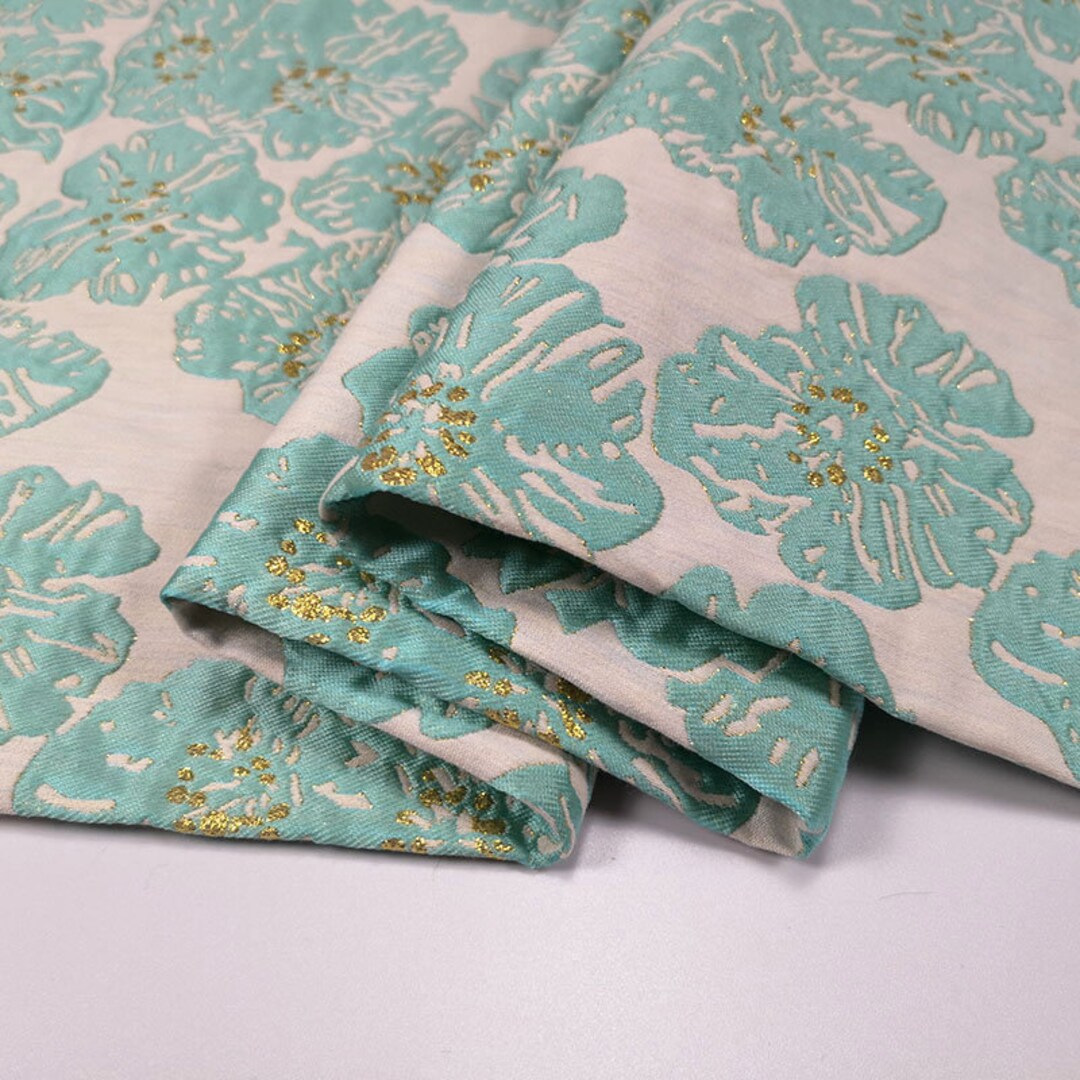 Blue Elegant Solid Floral Brocade Clothing Fabric High Grate Relief ...