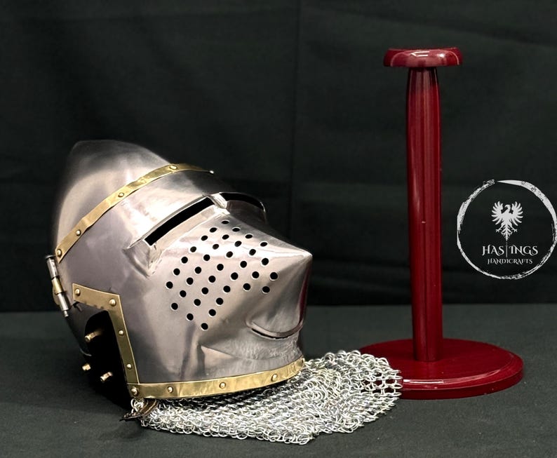 Medieval Hounskull Bascinet Helmet/14th Century Removable Visor Helmet/18-gauge Steel With Brass ...
