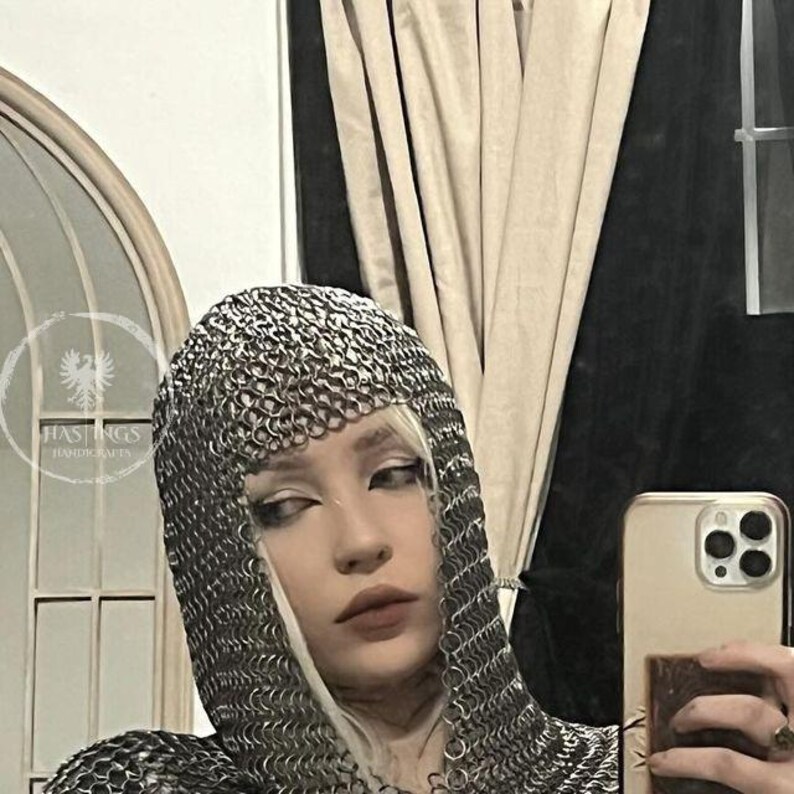 Lady Knight Chainmail Hood Aluminum Butted - Female Knight Chainmail Coif - Chainmail Hood for ...