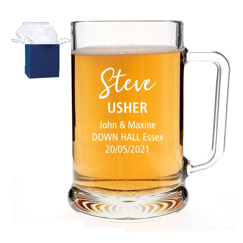 Personalised Glass Usher Gifts Wedding Tankard Pint Beer - Etsy UK
