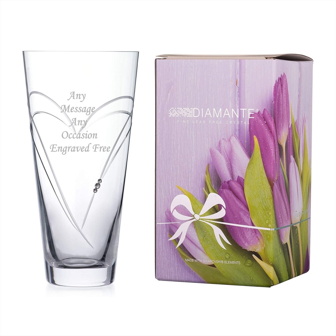 Engraved Crystal Vase With Diamante Heart Personalised Keepsake Gift ...