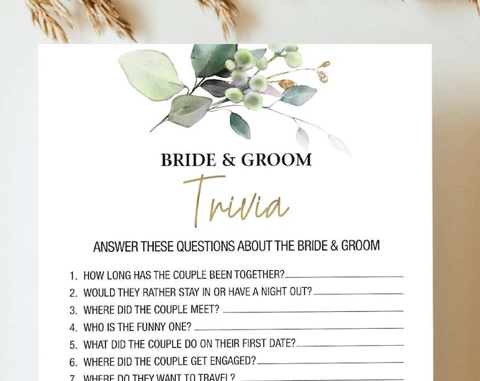 Bride and Groom Trivia Game Printable Bridal Shower Games Questions ...