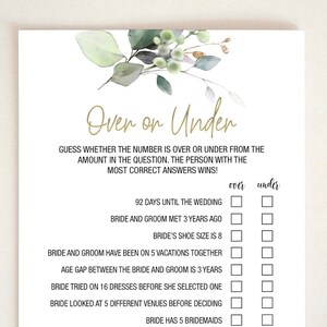 Over or Under Bridal Shower Game Over or Under Bridal Trivia Game ...