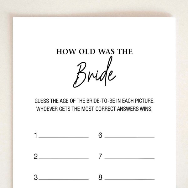 Guess the Brides Age - Etsy