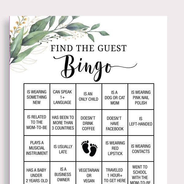 Find the Guest Baby Shower Bingo - Etsy