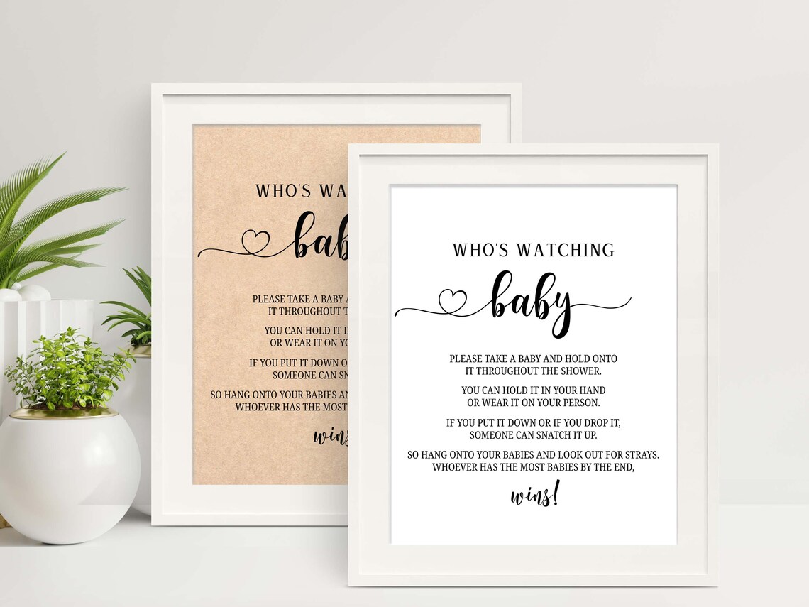 Who's Watching Baby Game Sign Who is Watching Baby Sign Printable Kraft ...