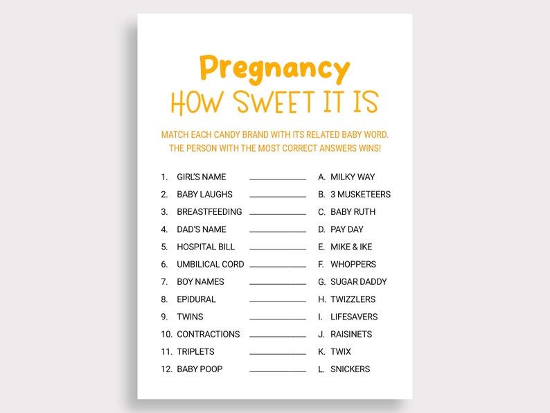 Candy Match Game Pregnancy Candy Bar Game Gender Neutral Baby - Etsy