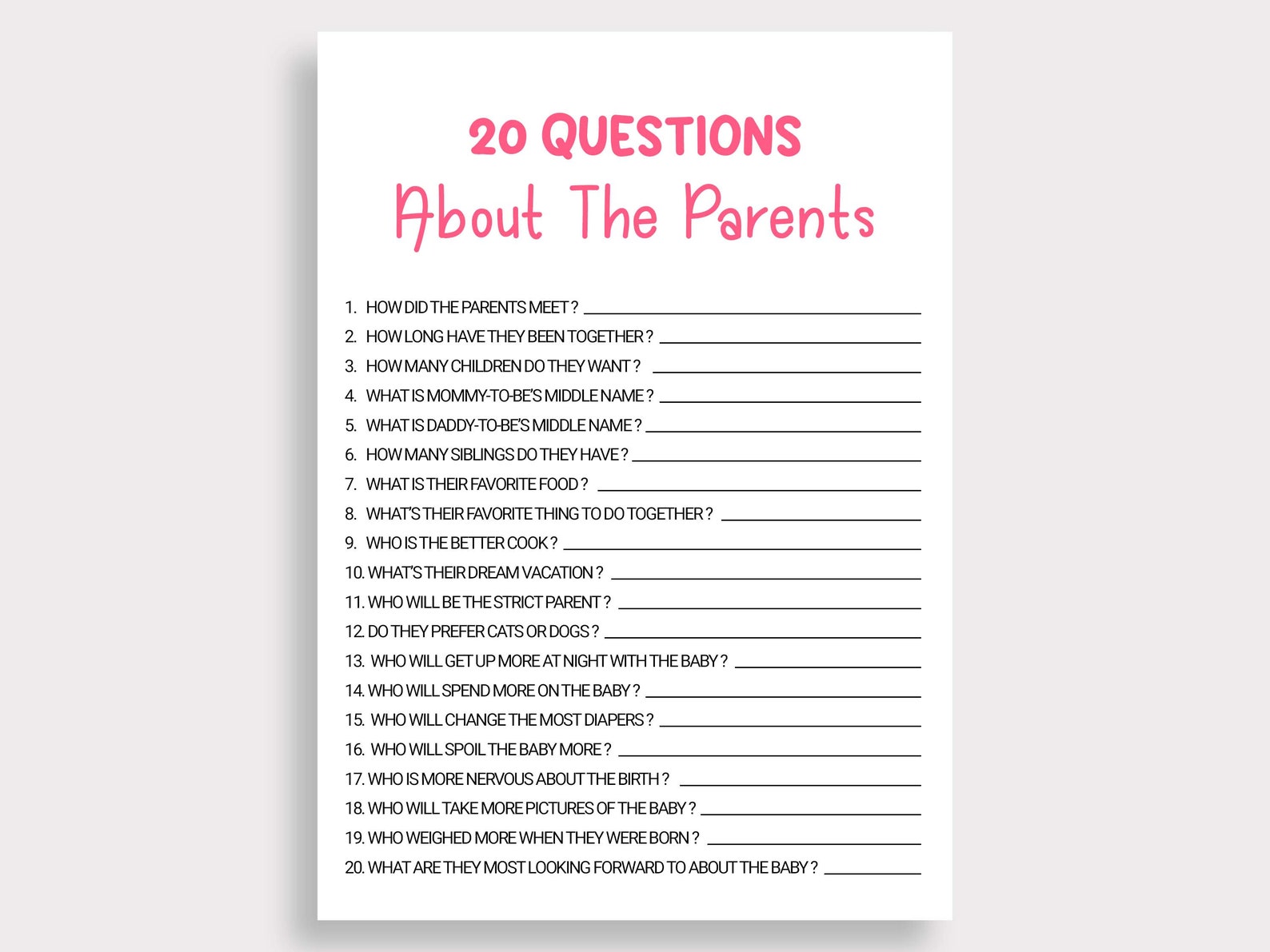 20 Questions About the Parents Who Knows the Parents Best Pink - Etsy