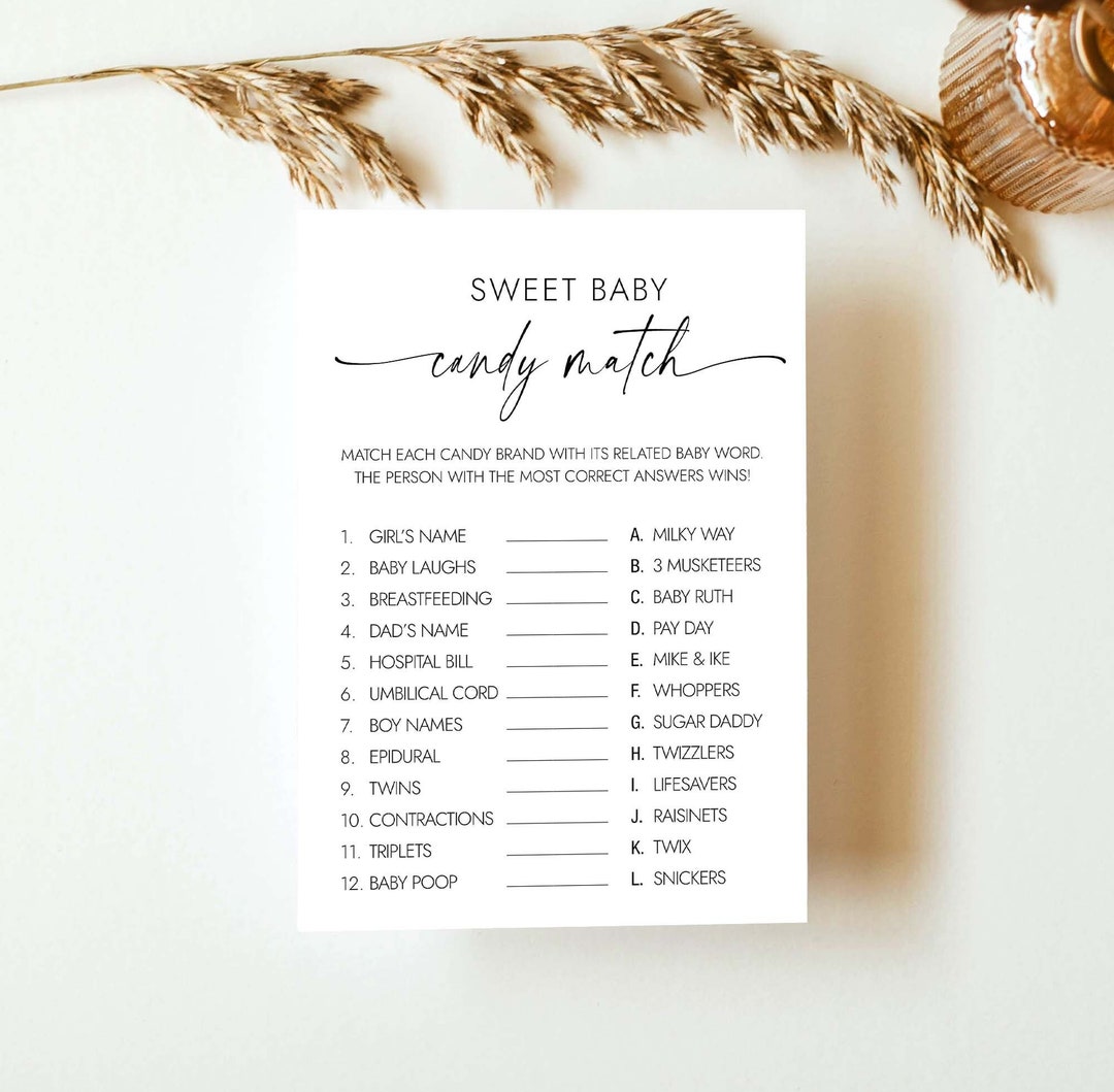 Sweet Baby Candy Match Game Minimalist Baby Shower Candy Game Printable ...